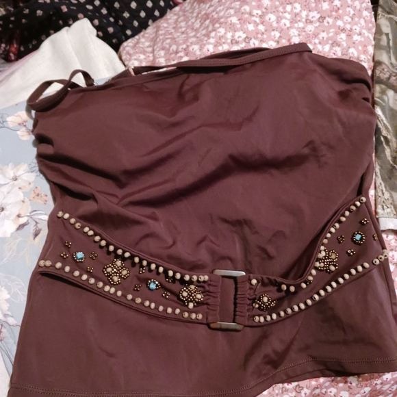 Shape FX | Swim | Embellished Brown Tankini Bathing Suit Top Swim Fix ...